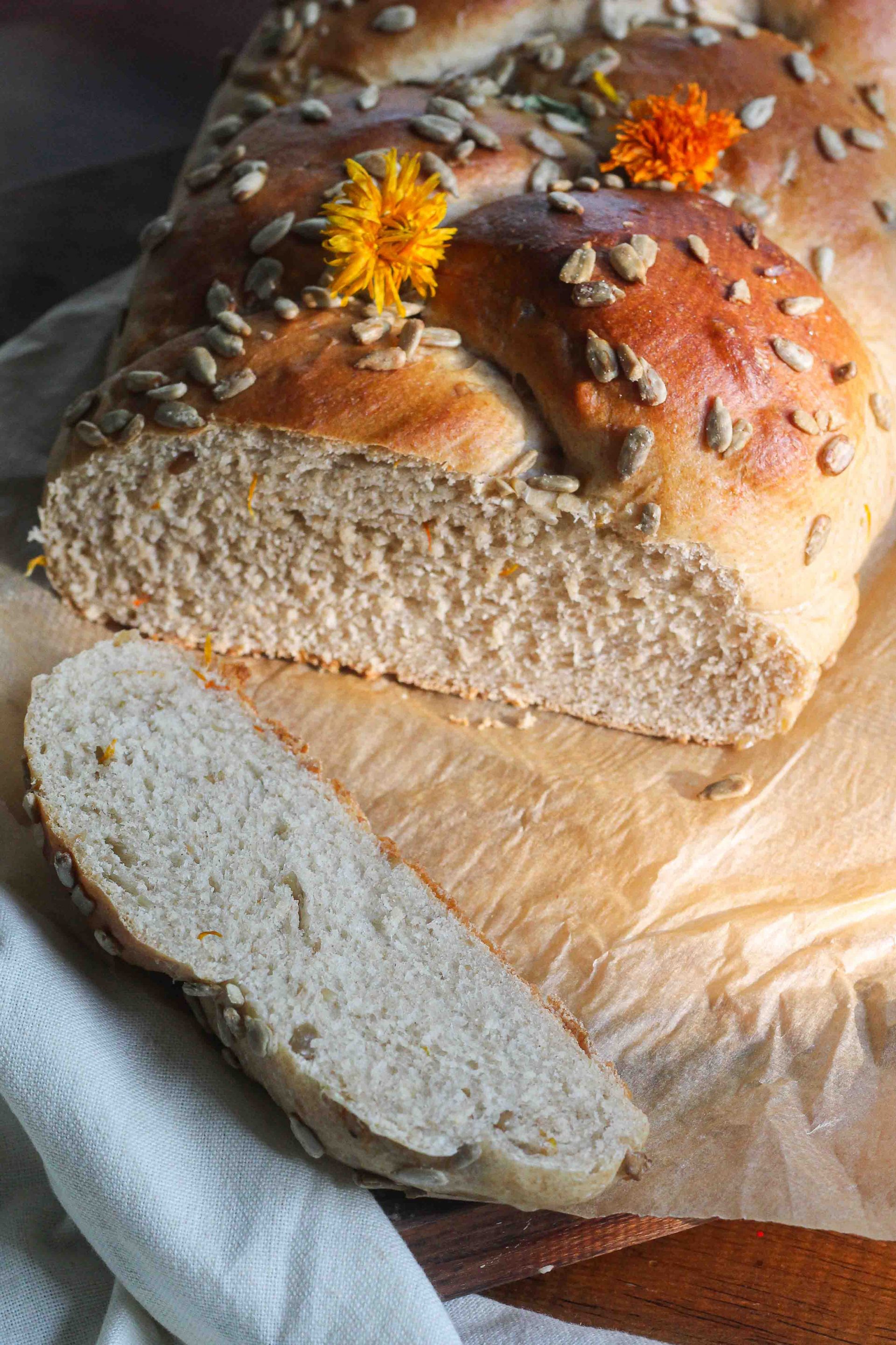 Sourdough Braided Bread with Calendula & Sunflowers for Lammas